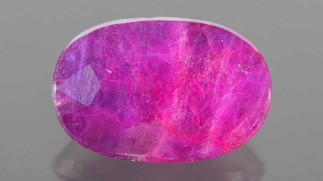 “Nebula” Inclusion in Ruby Beryllium-Diffused to Heal Fractures